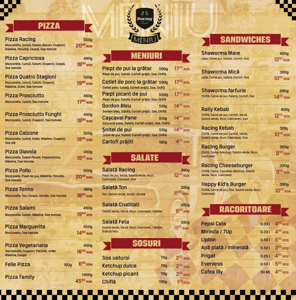 Menu at Racing Food, Resita