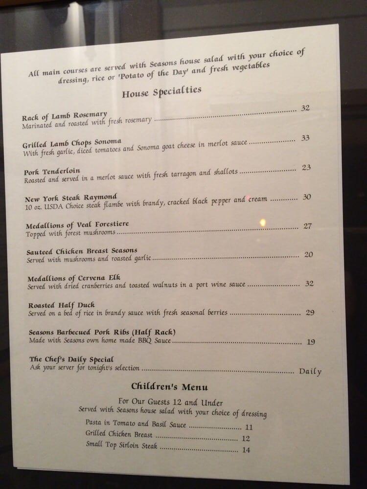Menu at Seasons Restaurant, Lone Pine
