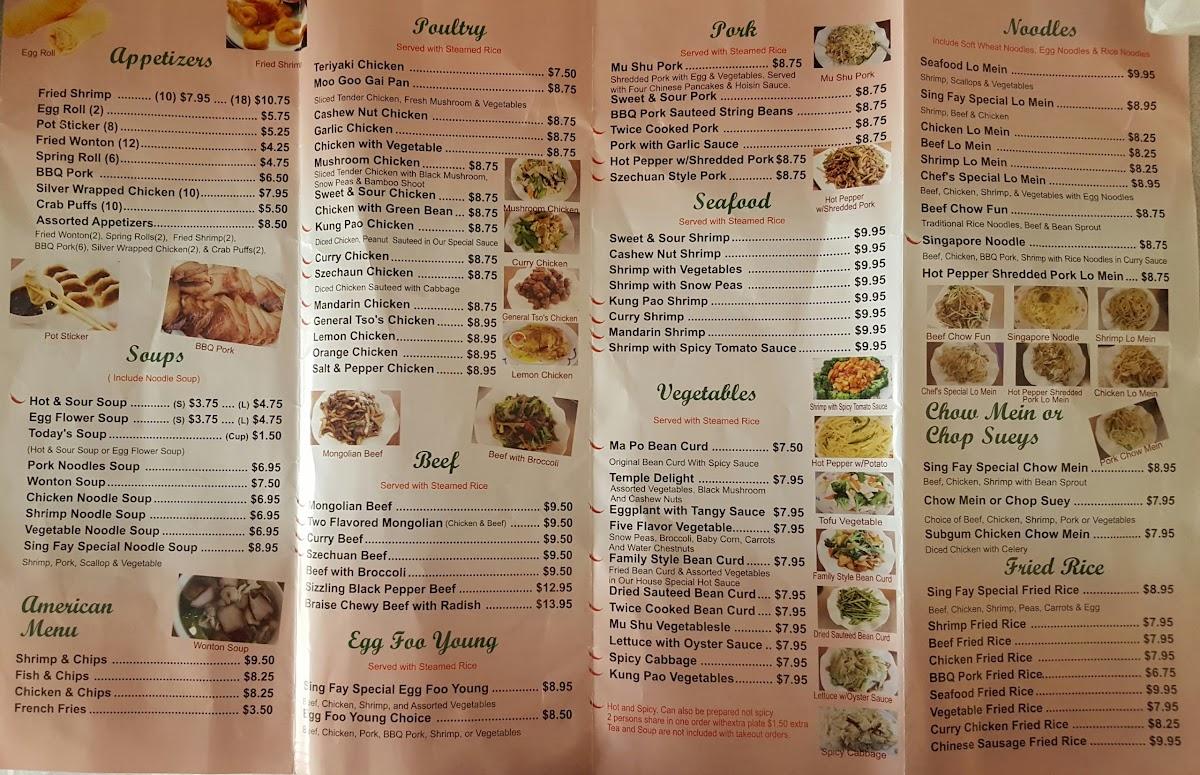 Menu at Sing Fay Restaurant, Monmouth