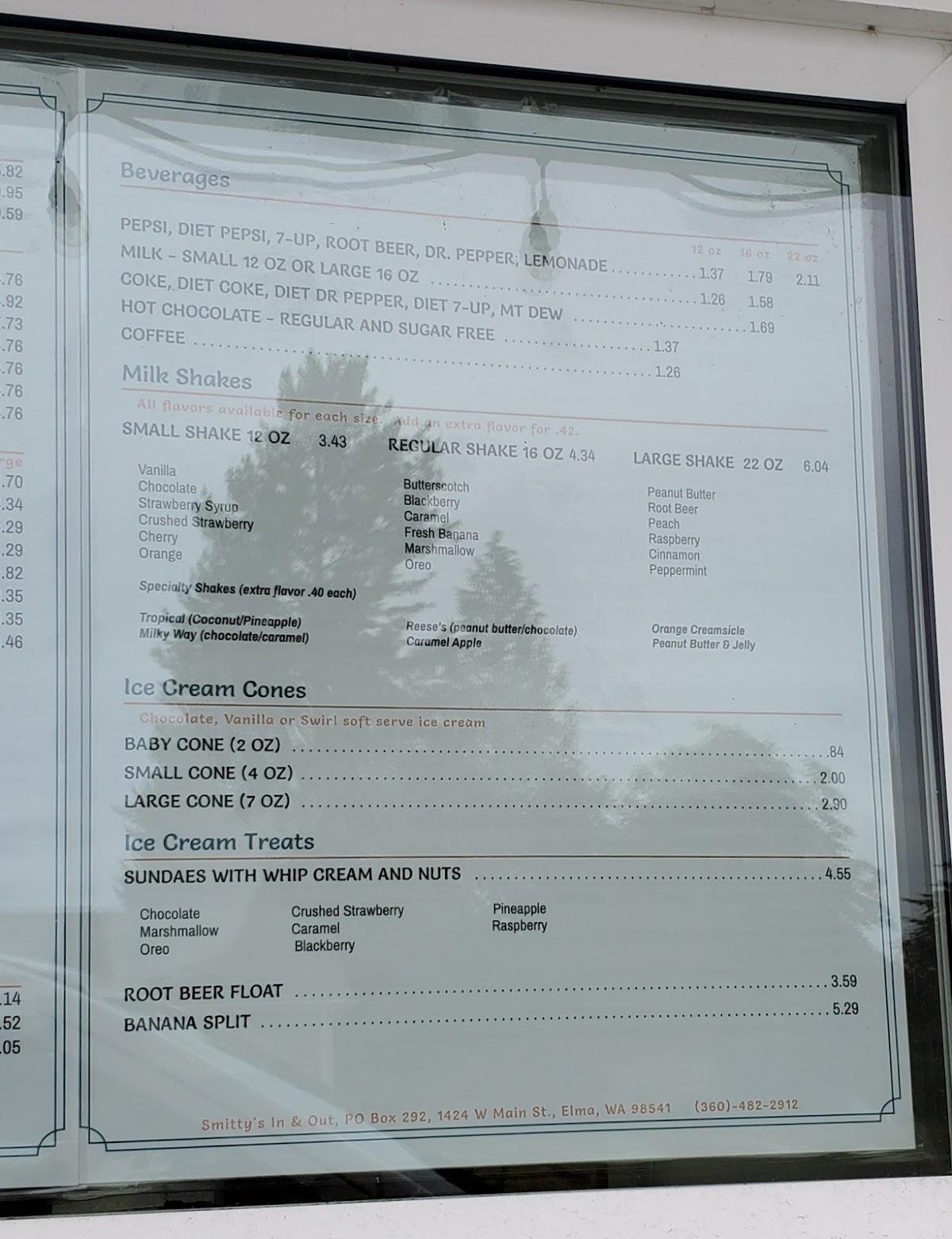 Menu at Smittys In & Out fast food, Elma