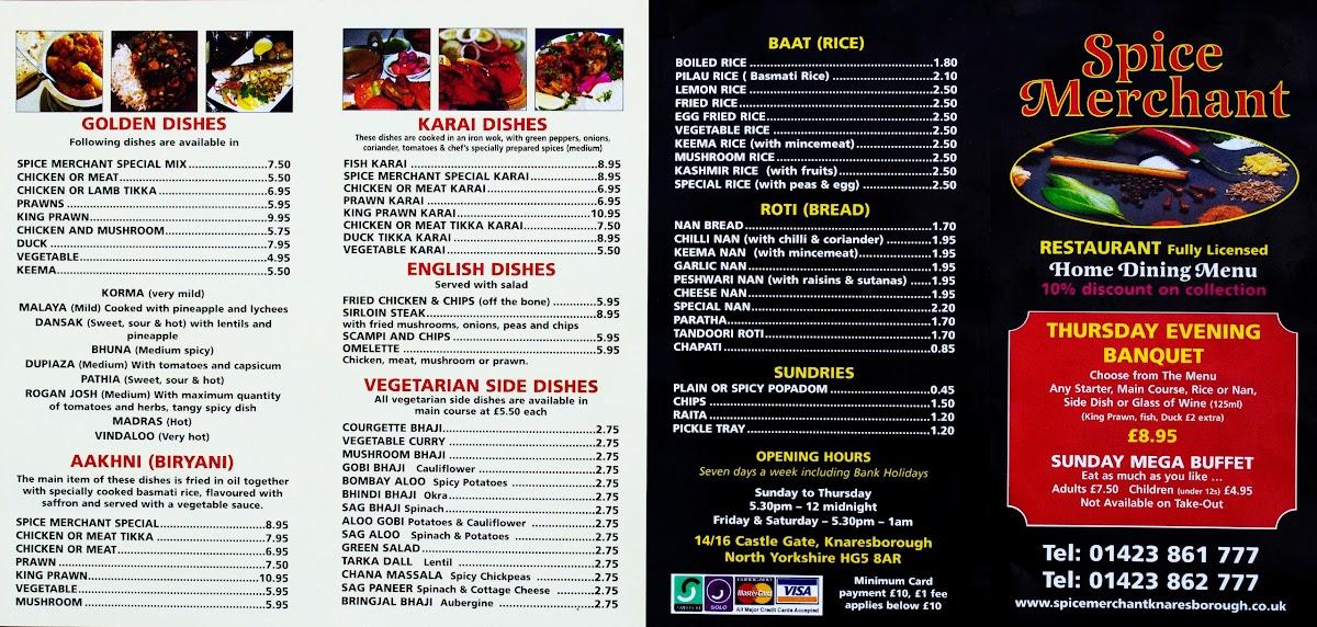 Menu at Spice village restaurant, Knaresborough