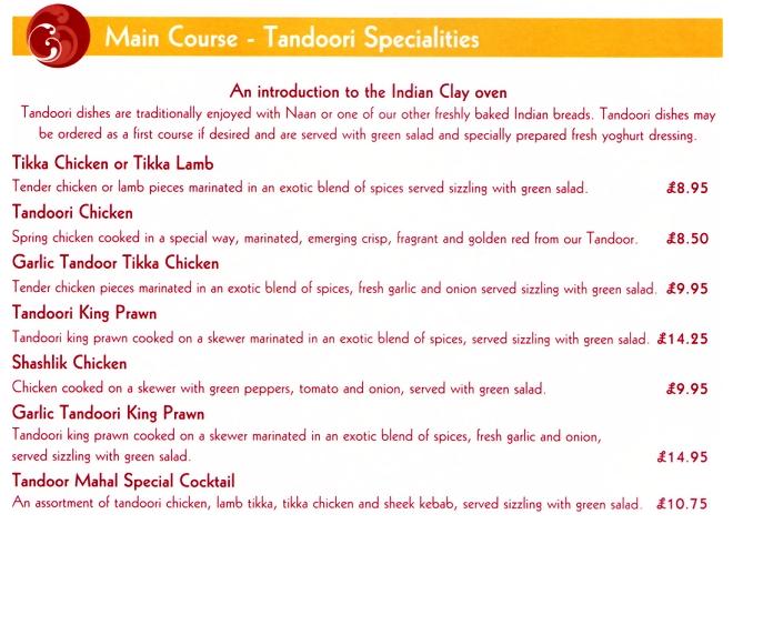 Tandoor Mahal Indian Restaurant in Morpeth - Restaurant menu and reviews