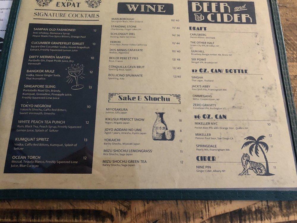 Menu at The Expat restaurant, New York City