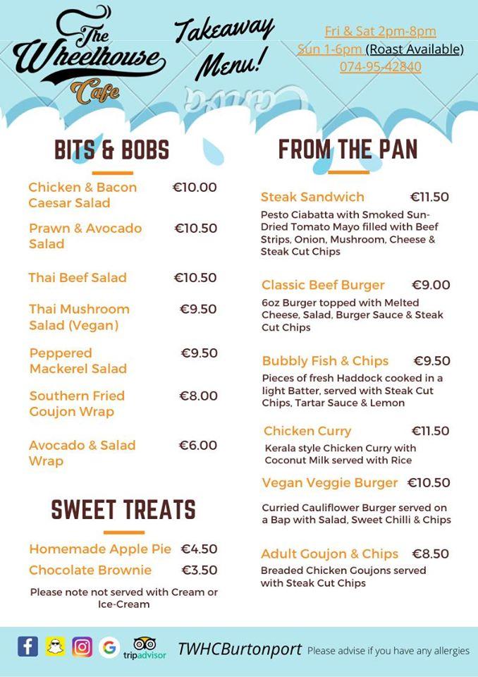 Menu at The Wheelhouse Cafe, Burtonport