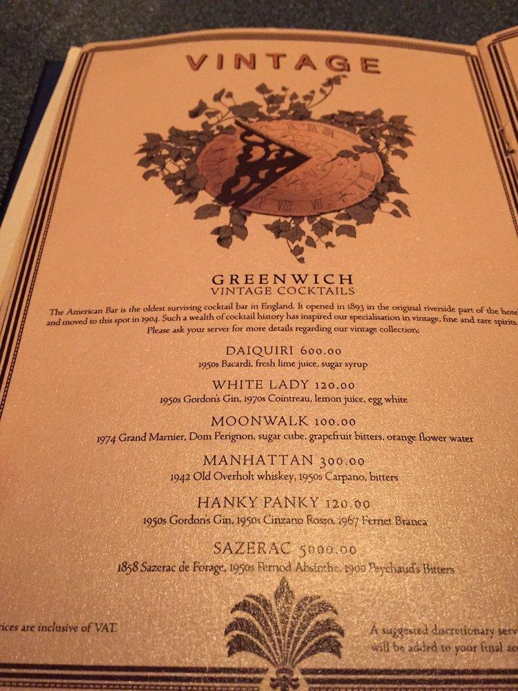 Menu at American Bar, London, The Savoy