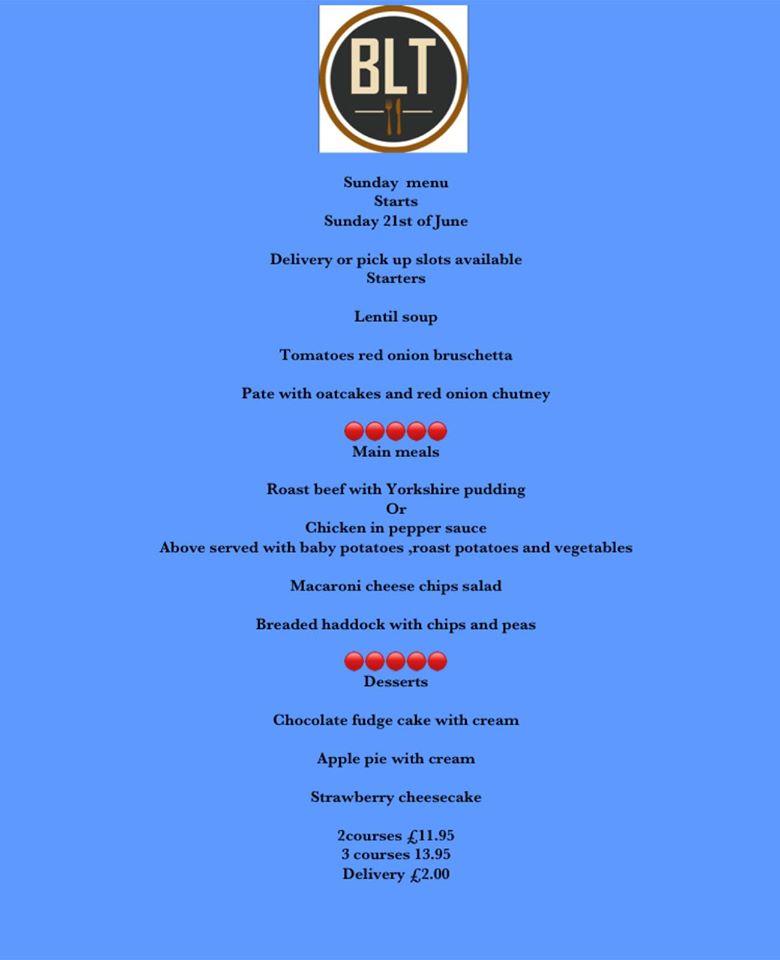 Menu at BLT restaurant, Airdrie