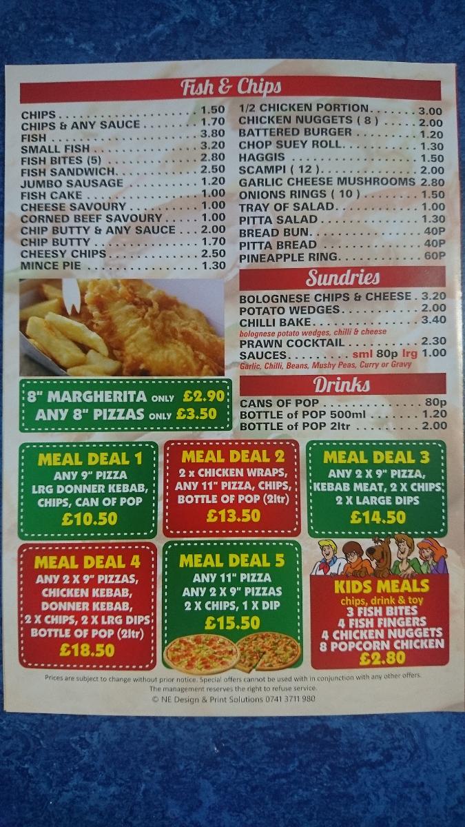 Menu at Jaz & Jayz Golden Fry fast food, Gateshead