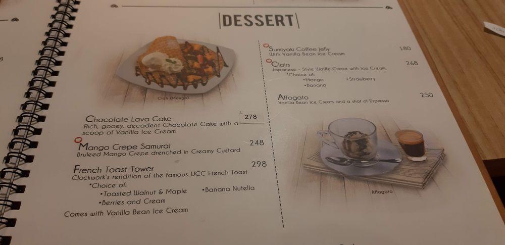 Menu at UCC Clockwork cafe, Bacolod