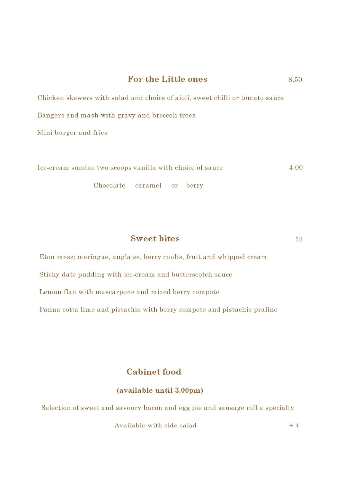 Carta de the pah street cafe, Motueka
