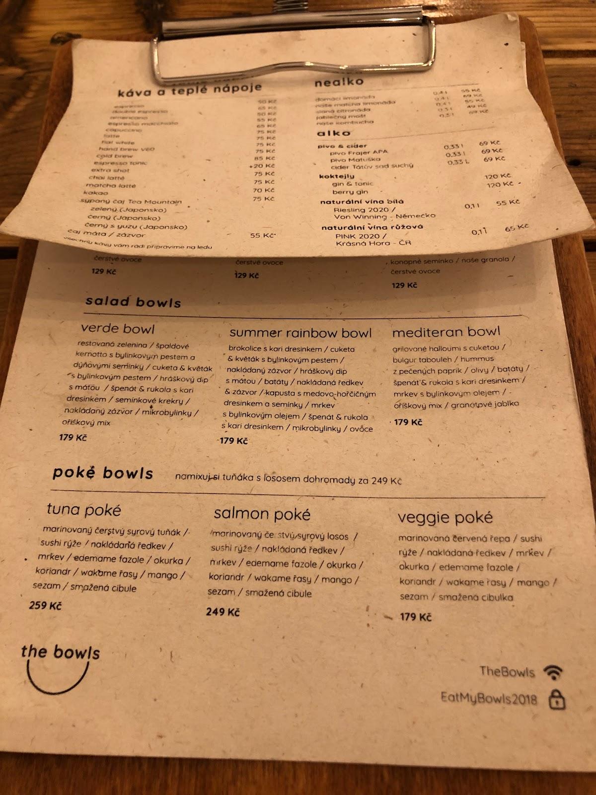 Menu at the bowls cafe, Prague