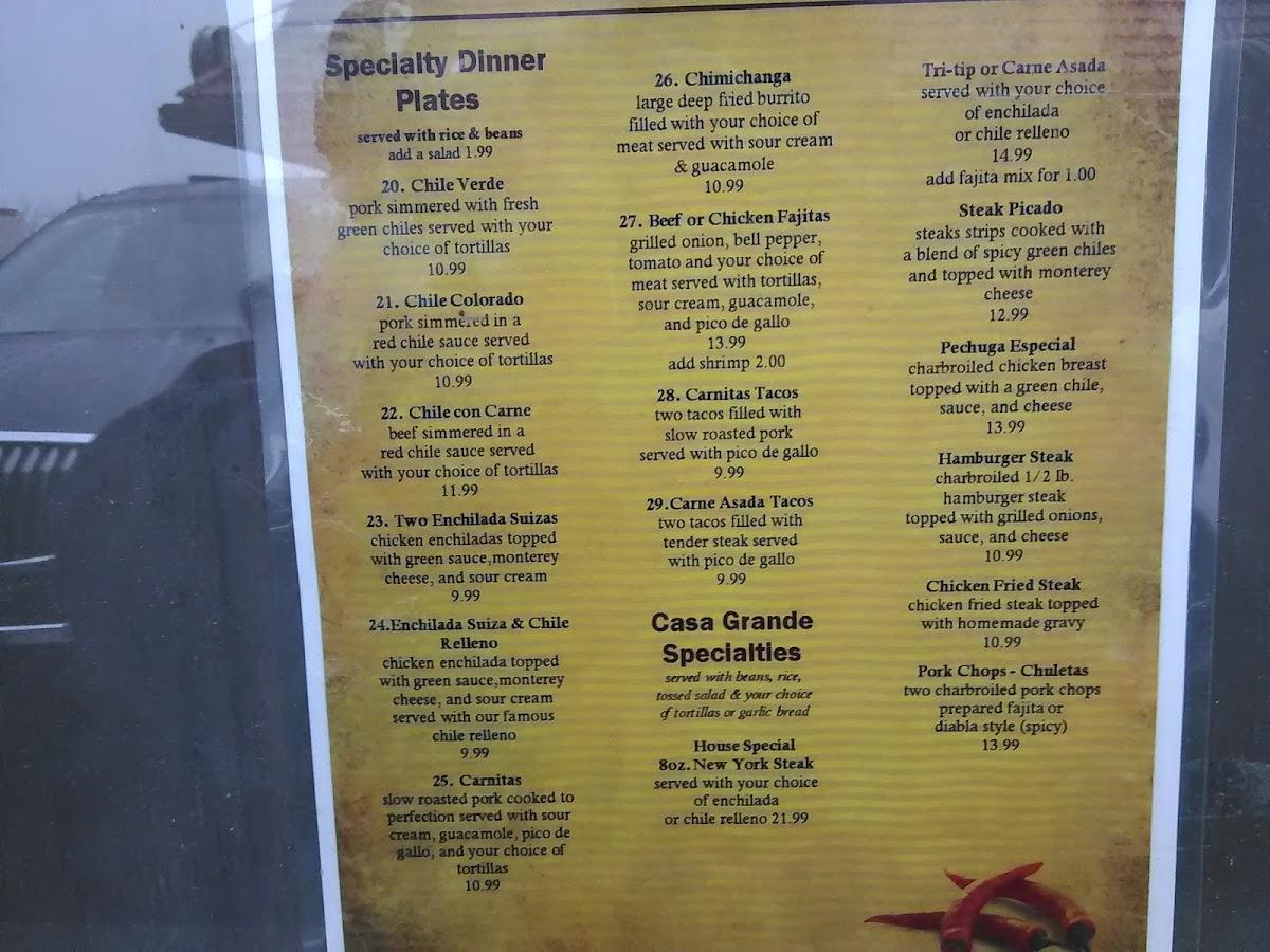 Menu at Casa Grande Restaurant, Visalia, W Whitendale Ave