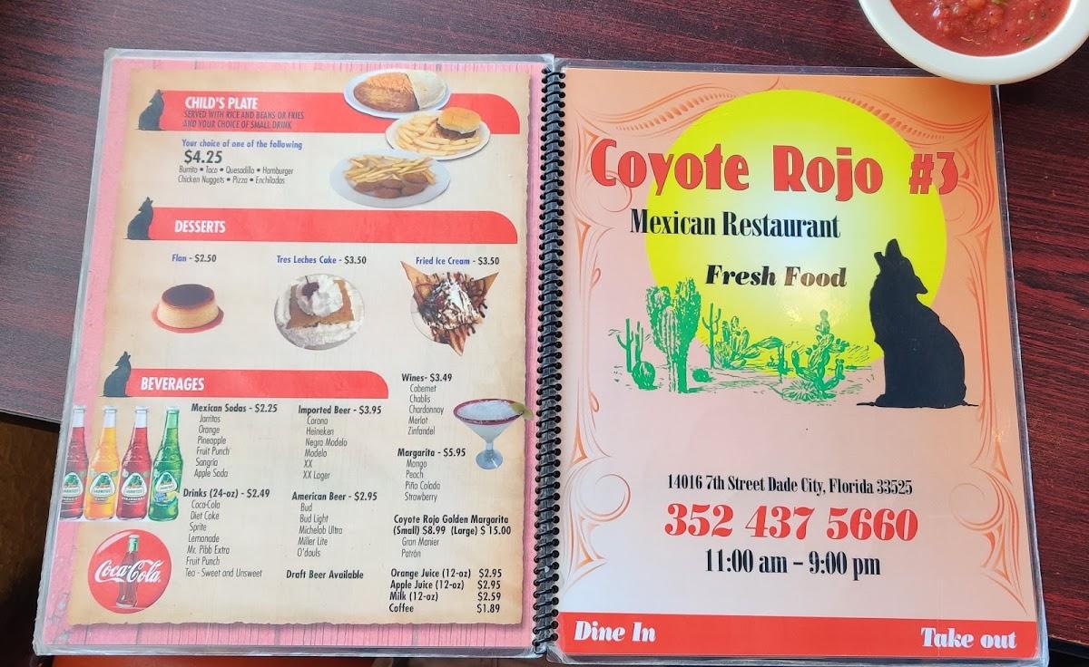 Menu at Coyote Rojo Mexican Restaurant, Dade City