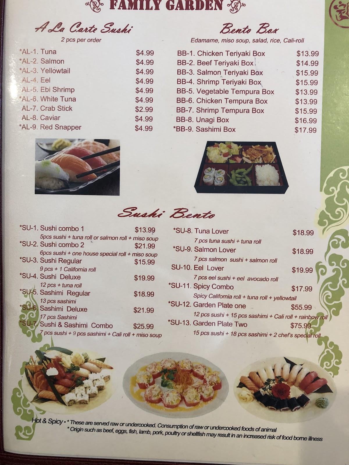 Menu at Family Garden restaurant, Richland