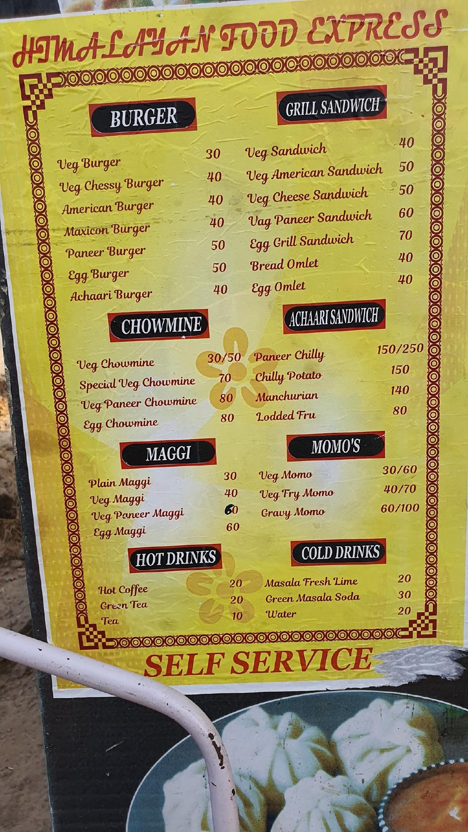 Menu at Himalayan Food Express, India