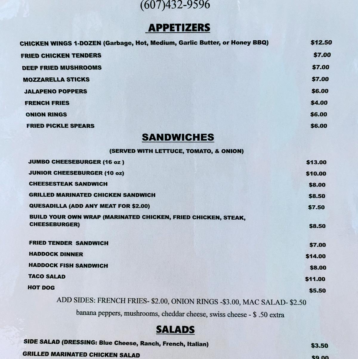 Menu at Mandy's Bar & Grill, Mount Vision