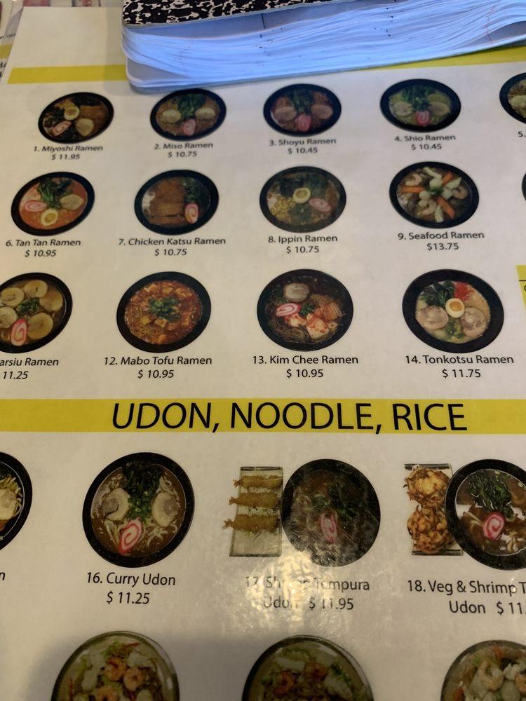 Menu at Miyoshi Ramen restaurant, Kailua