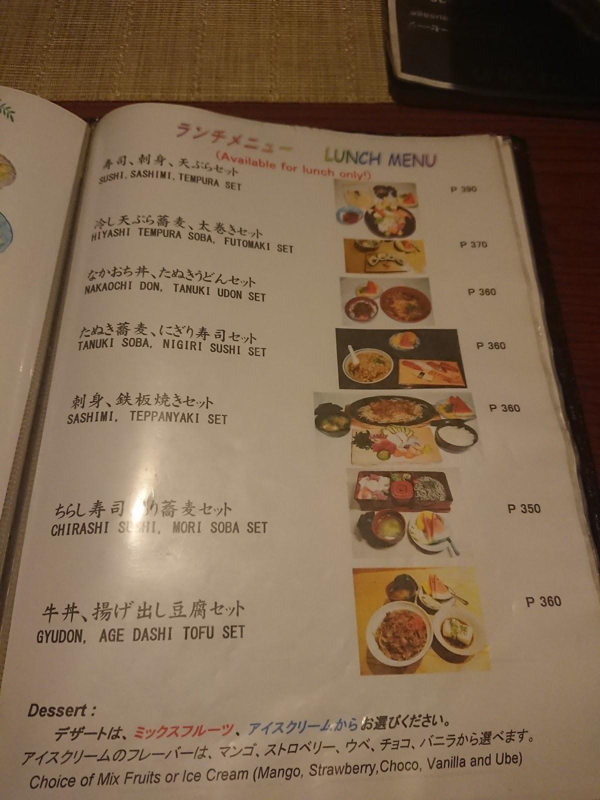 Carta de Nonki Japanese Restaurant (SM City Cebu), Cebú, Sergio Osmeña ...
