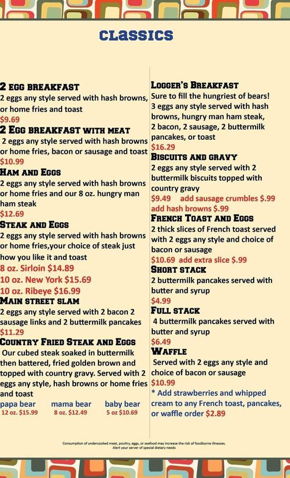 Menu at Papa Bears Restaurant And Lounge, Morton