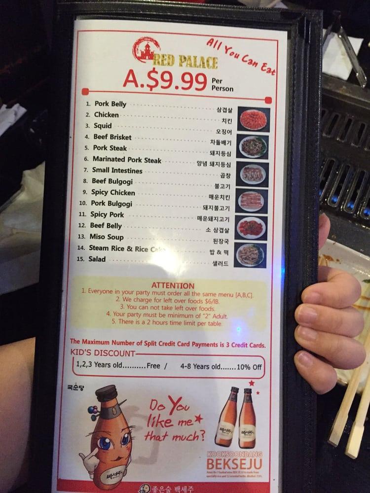 Menu at Red Palace Korean BBQ Restaurant, Cerritos