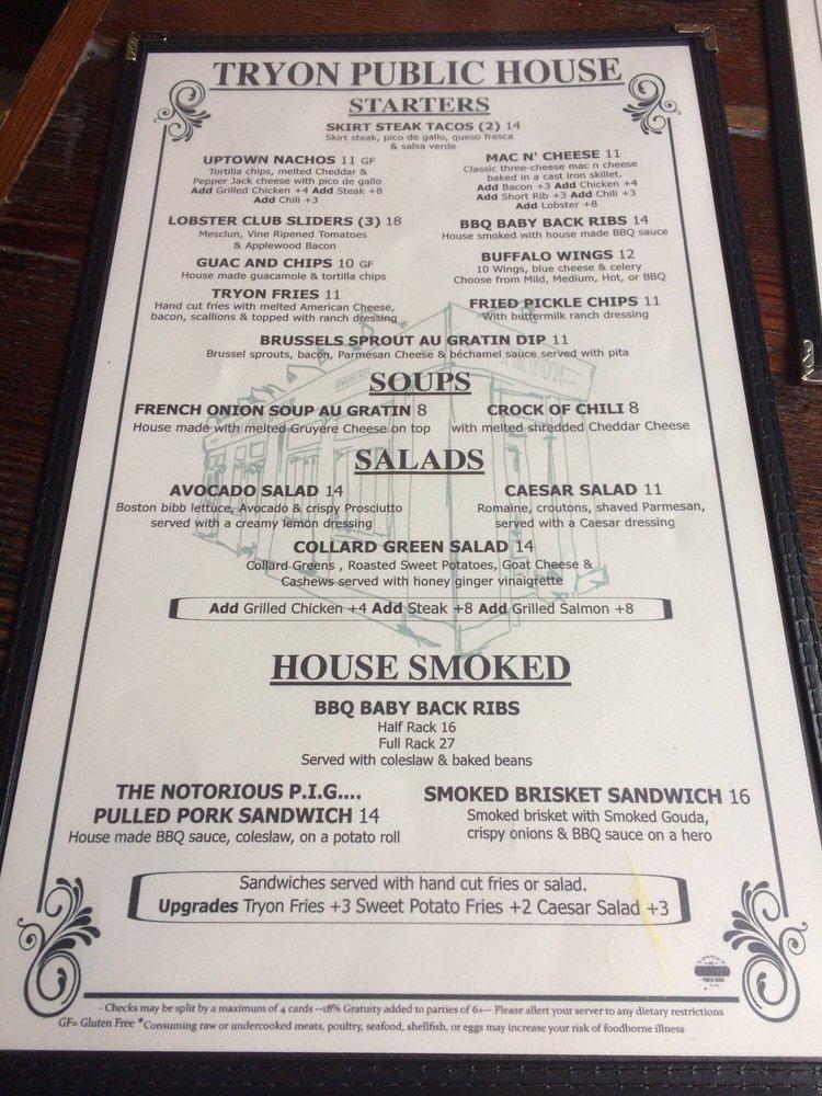 Menu at Tryon Public House, New York City