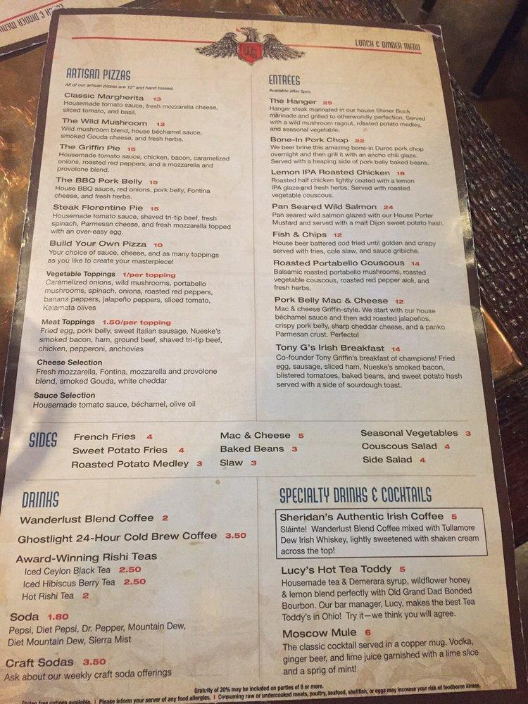 Menu at Wandering Griffin Brewery & Restaurant, Beavercreek