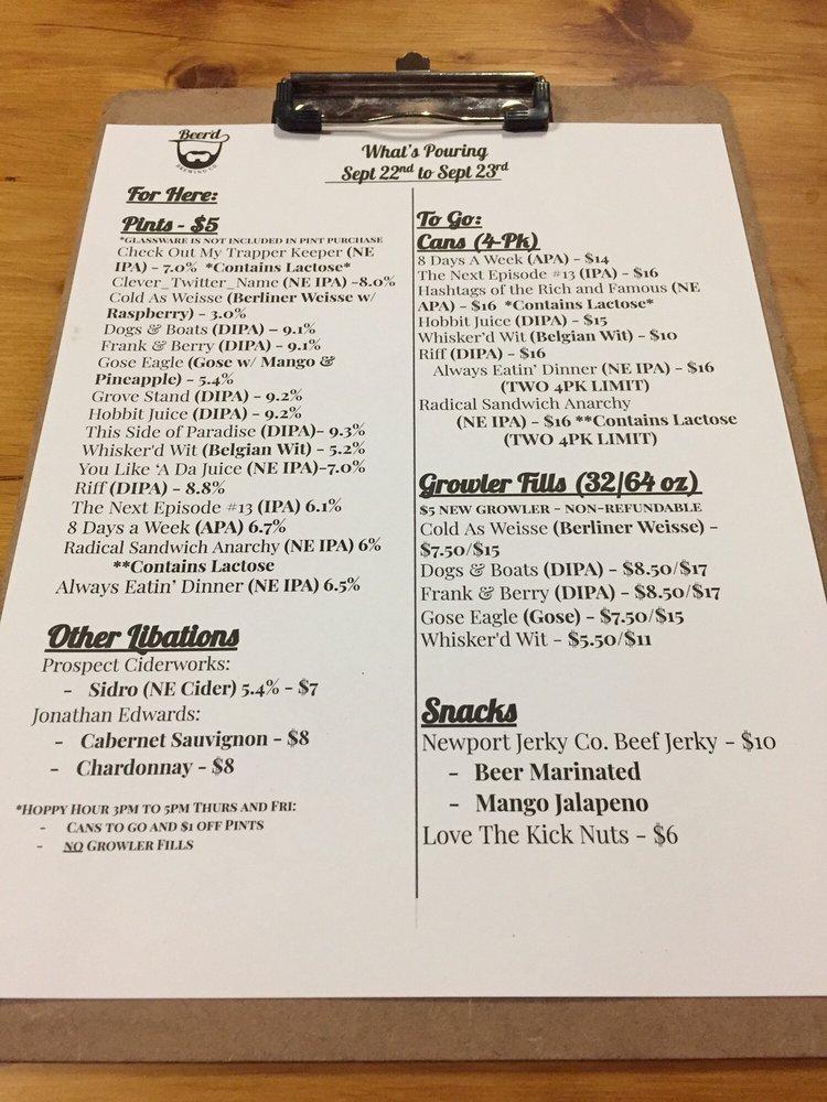 Menu at Beer'd Brewing Co pub & bar, Stonington