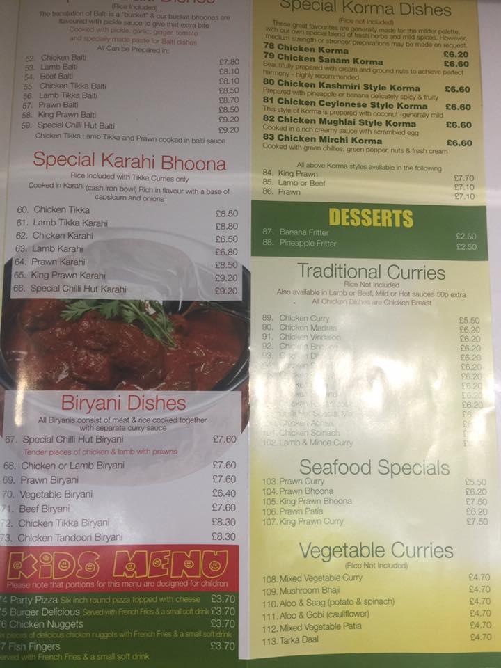 Menu at Chilli Hut fast food, Denny