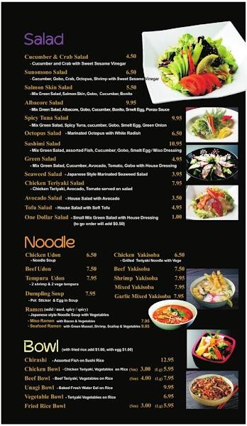 Menu at Goldfish Japanese Restaurant, Palmdale