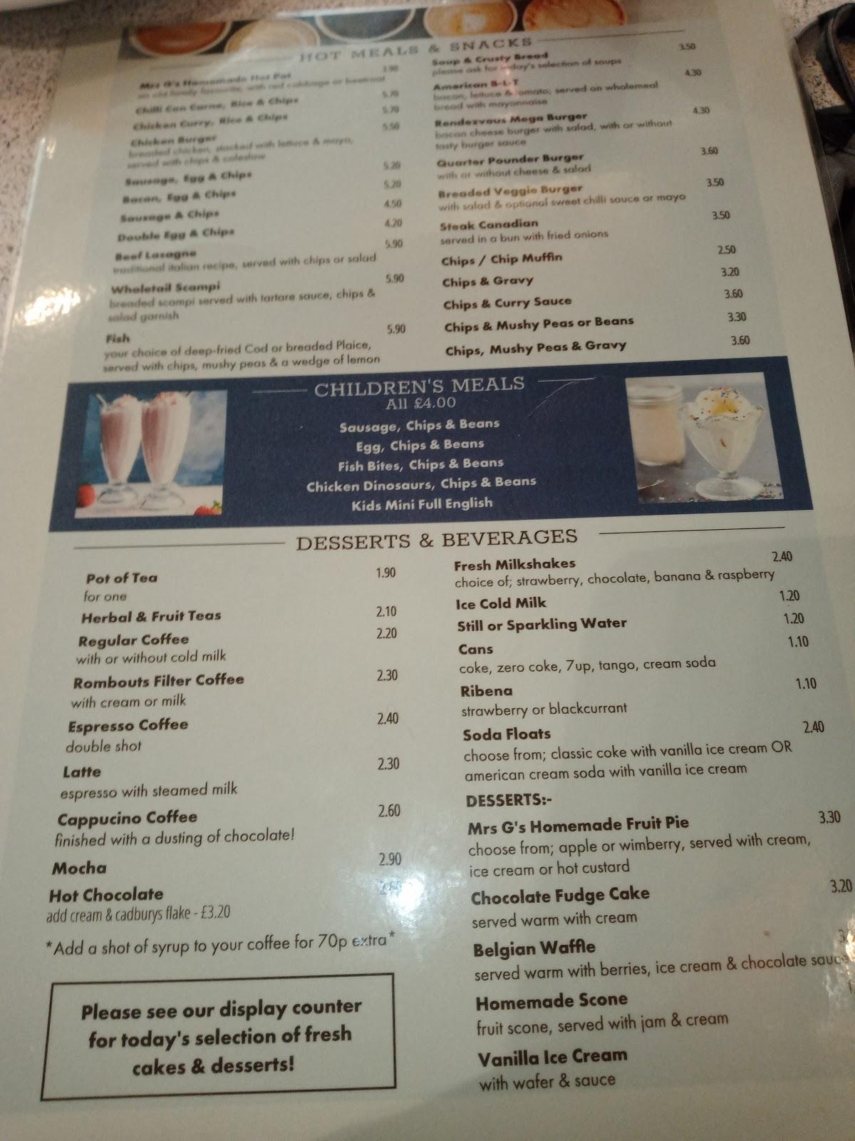 Menu at Rendezvous Cafe, Hyde