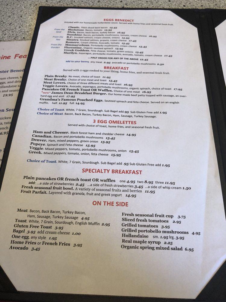 Menu at Sunshine Diner restaurant, Vancouver