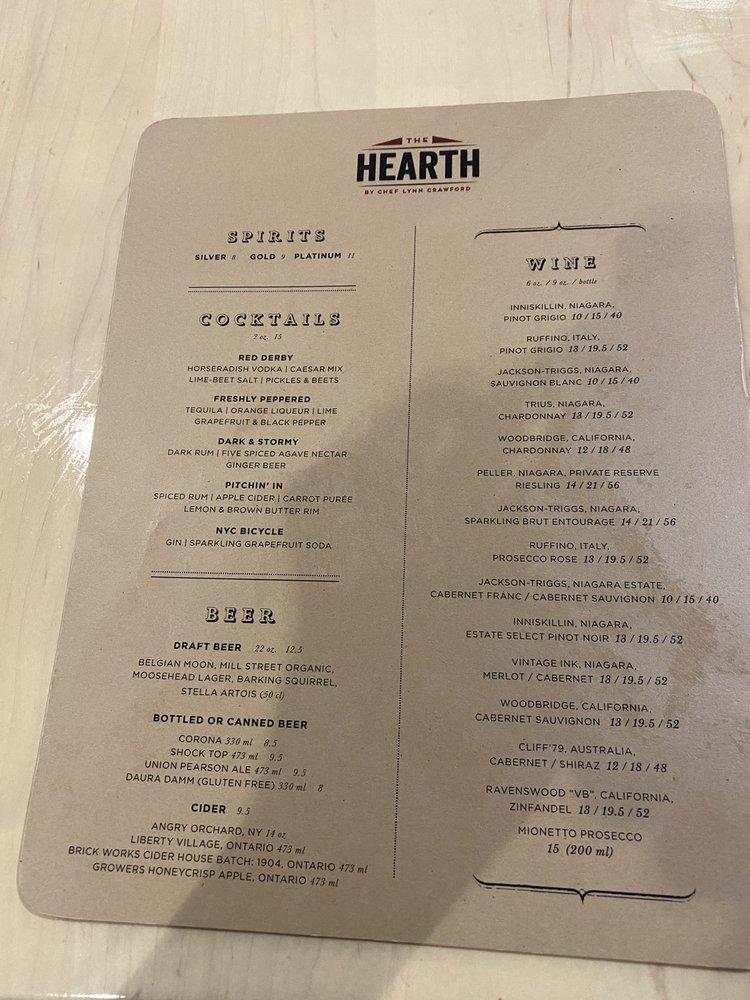 Menu at The Hearth restaurant, Mississauga, 5980 Airport Rd