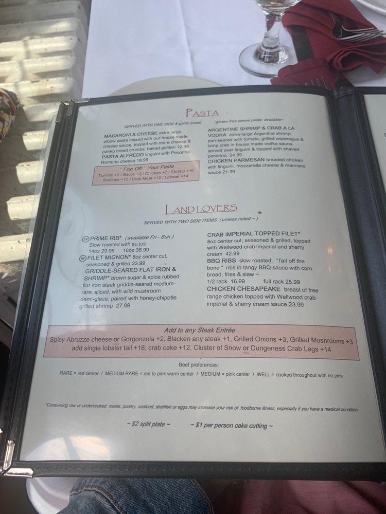 Menu at The Wellwood Restaurant, Charlestown, 523 Water St