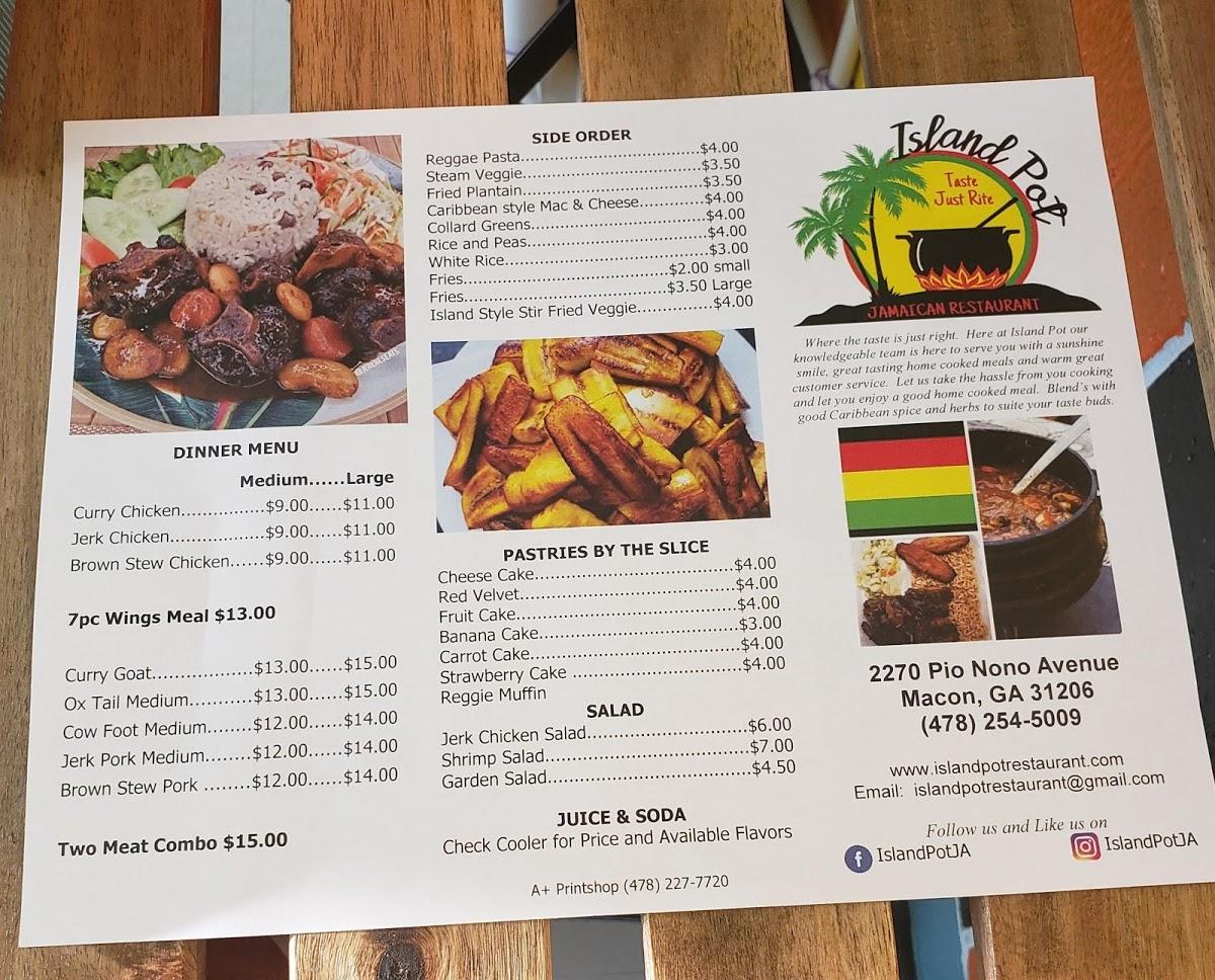 Menu at Island Pot JA restaurant, Macon