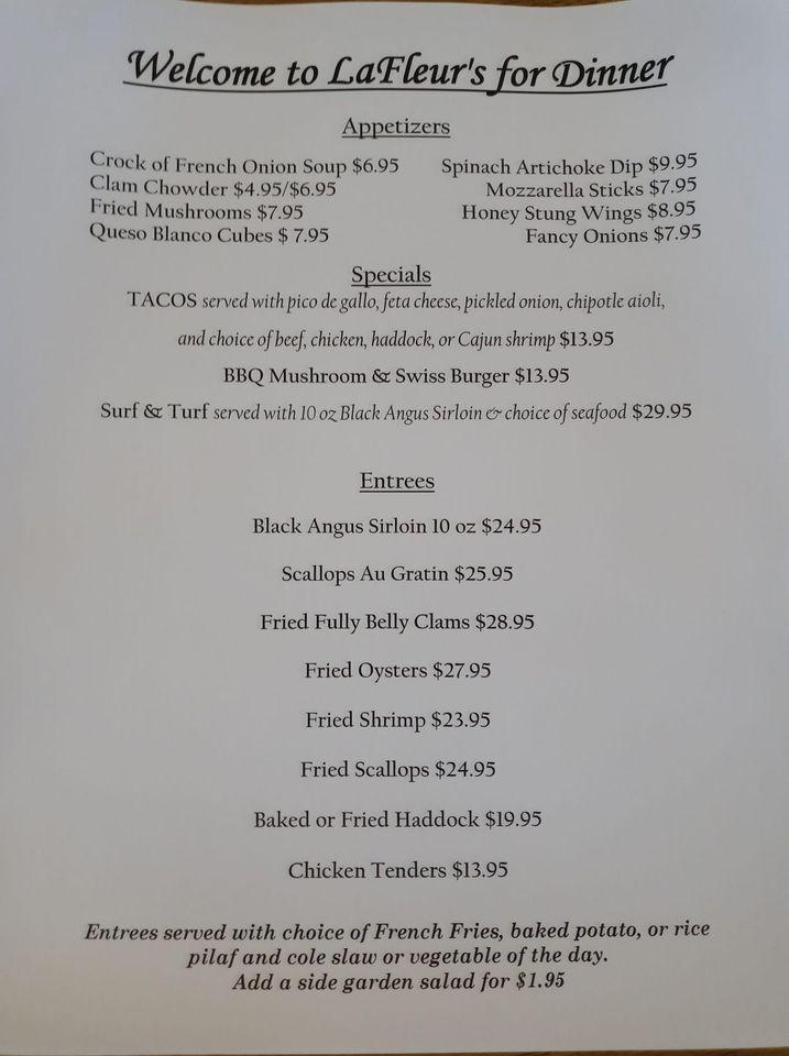 Menu at La Fleurs Restaurant, Jay