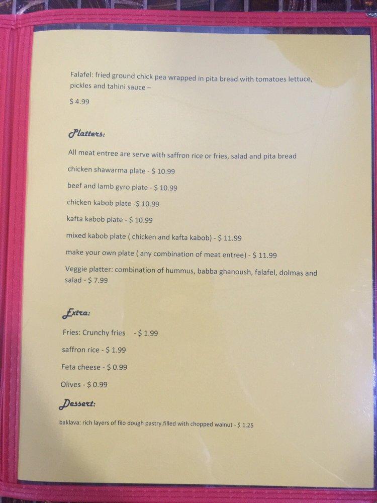 Menu at Manara Cafe Authentic Lebanese and Mediterranean Cuisine, Lubbock