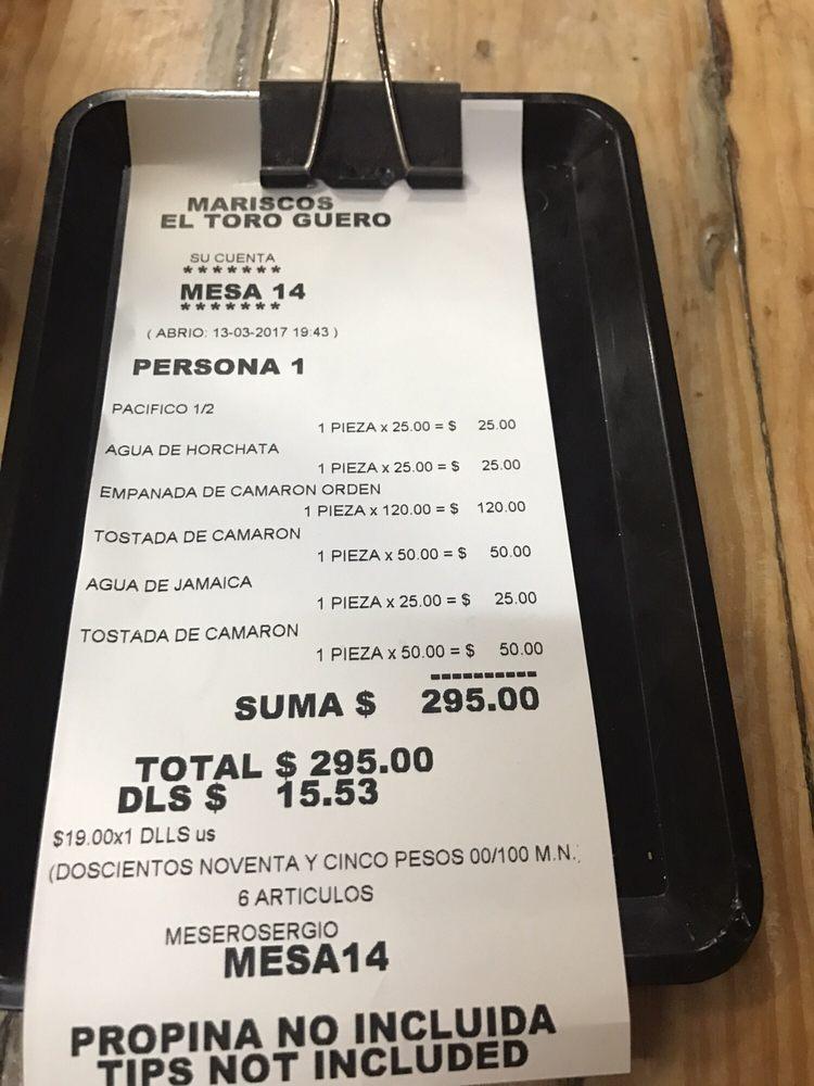 Menu at El Toro Guero Seafood restaurant, Cabo San Lucas