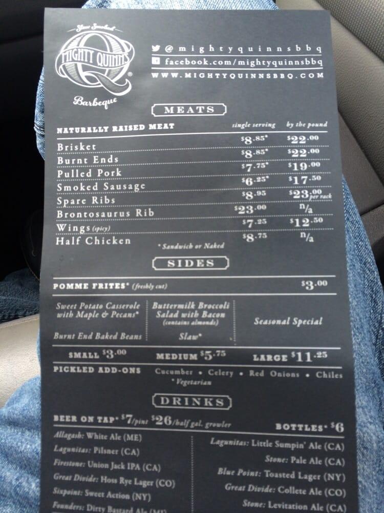 Menu at Mighty Quinn's Barbeque, Clifton