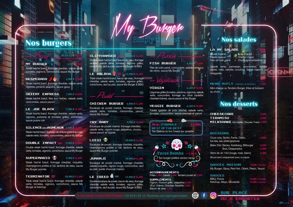 Menu au My Burger restaurant, Forbach