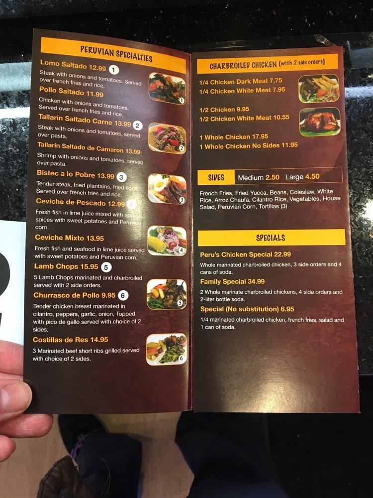 Menu at Peru's Chicken restaurant, Mitchellville