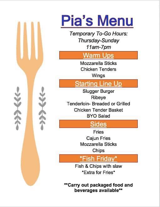 Menu at Pia's Sports Bar & Grill, Champaign