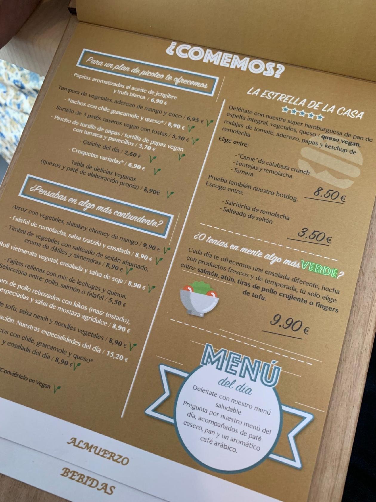 Menu at Plan Bakery Café, Candelaria