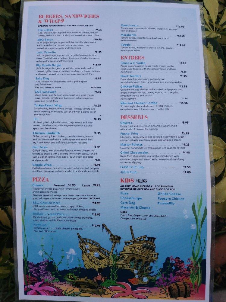 Menu at Shipwreck Sally's pub & bar, Bay Lake