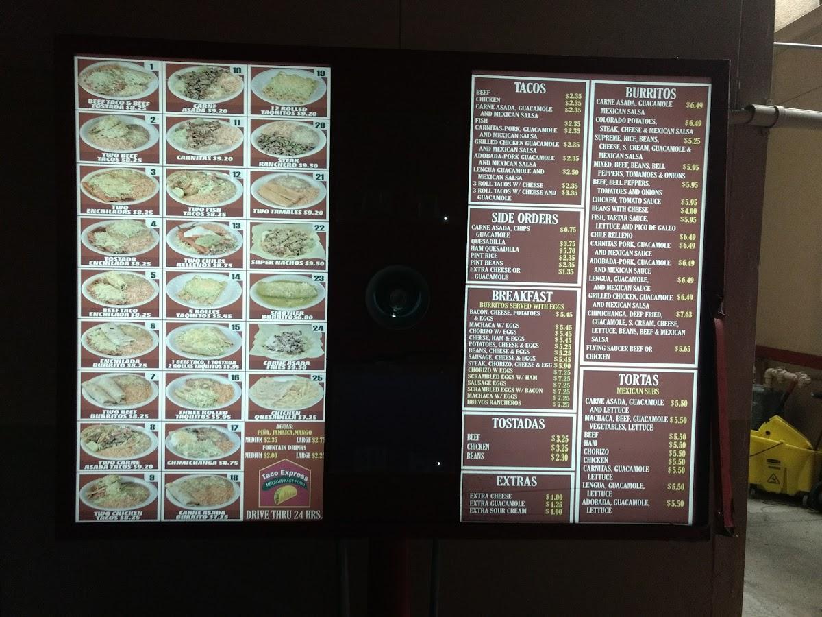 Menu at Taco Express restaurant, Colorado Springs, Centennial Blvd