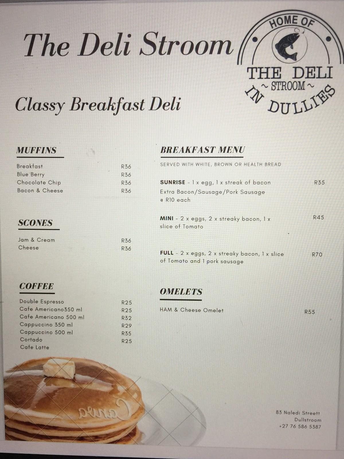 Menu at The Deli Stroom, Dullstroom