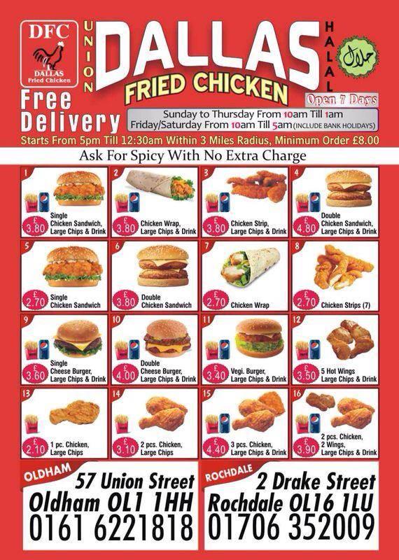 Menu at Toronto Fried Chicken restaurant, Rochdale