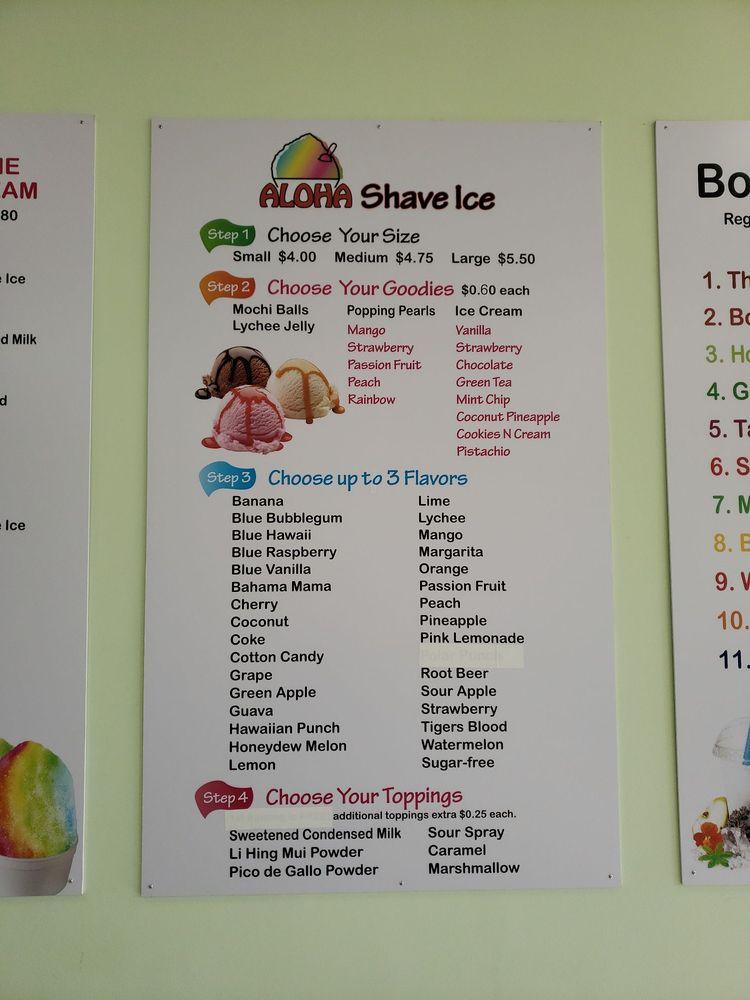 Menu at Aloha Shave Ice & Boba pub & bar, Palmdale