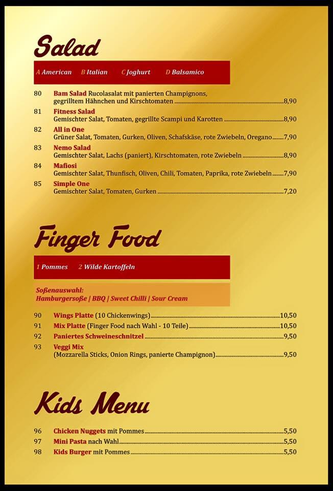 Menu at BAM! Stuttgart restaurant, Stuttgart