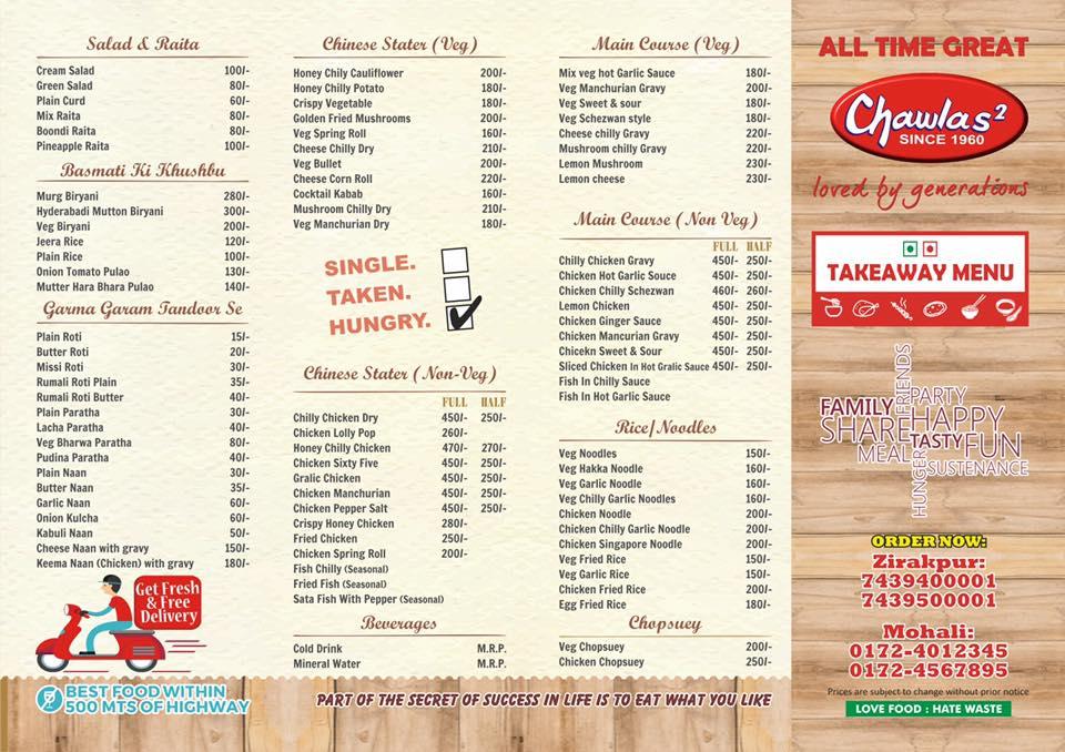Menu at Chawla's2-, Zirakpur, First Floor