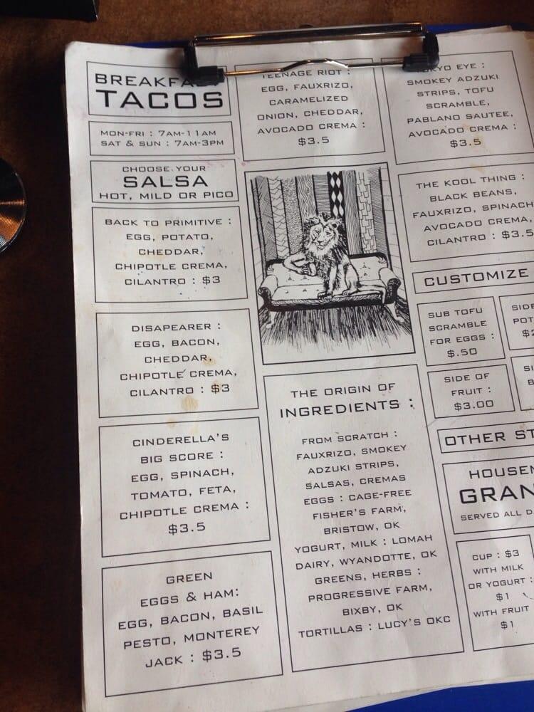 Menu at Chimera Cafe, Tulsa