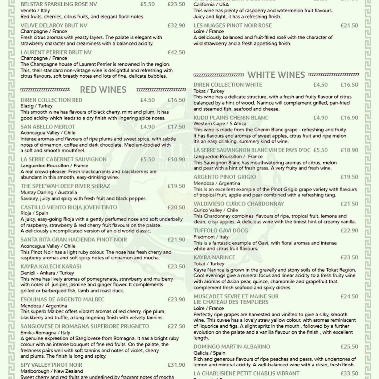 Menu at Filika Restaurant, London